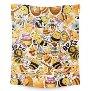 bee blanket gifts - 60x50 inches cute throw blanket for kids, girls, boys - yellow soft plush blankets for bed, couch & travel