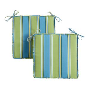 greendale home fashions outdoor 18-inch square reversible seat cushion, belize stripe 2 count