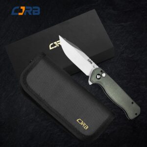 CJRB CUTLERY Folding Pocket Knife Chord(J1927) Flipper Button Lock EDC Gentleman Knife with AR-RPM9 Steel Blade and Green Micarta Handle Foldable Outdoor Carry for Men Women Gift