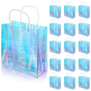 sherr 16 pcs holographic small gift bag reusable iridescent clear bags for women pvc plastic goodie bags with handles for shopping christmas holiday gift party favor(rainbow, 7.87" x 7.87" x 3.15")