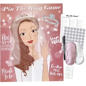 bridal shower games, pin the ring on the bride, bridal shower engagement wedding shower bachelorette party games 50 guests