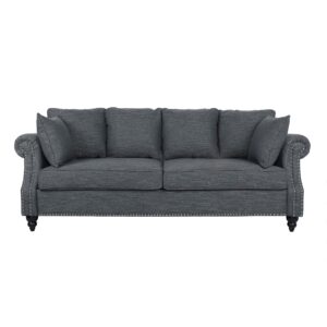 christopher knight home manbow pillowback 3 seater sofa with nailhead trim - charcoal/dark brown