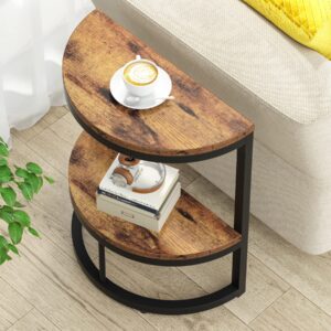 tribesigns 2-tier end table semi circle, small half round side table with storage shelf, wood accent table slim c table for sofa couch, living room, bedroom, small space, easy assembly, rustic brown