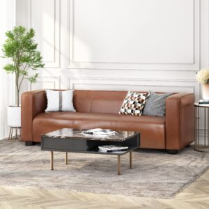 Christopher Knight Home Goyette Sofas, Cognac Brown + Dark Walnut