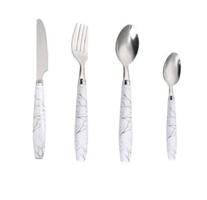 24-piece set of marble pattern handle cutlery set kitchen silverware tableware main stainless steel knife and fork spoon commercial steak coffee western tableware (white)