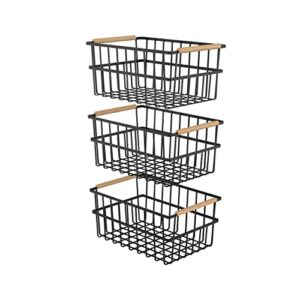 oceanstar metal wire organizer bin handles wbhb1910 basket set, one-size, black, 3 count