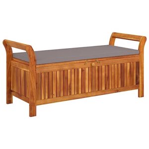 vidaxl solid acacia wood patio storage bench with cushion - comfortable seating - durable & robust - brown gray - stylish garden furniture