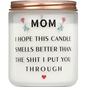 gifts for mom from daughter or son - funny mom gifts for birthday, mother’s day, or christmas - lavender scented candle for relaxation - eco-friendly soy wax candle with humorous quote