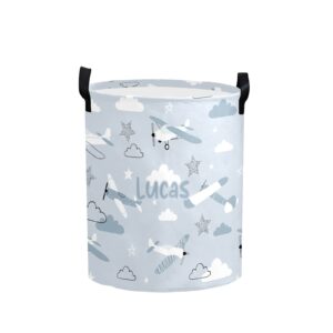 airplane blue personalized laundry basket hamper,collapsible storage baskets with handles for room,clothes, nursery decor