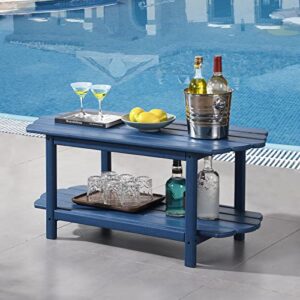 minpinser 2 tier patio table-outdoor coffee table adirondack deck table hdpe pool side table, blue