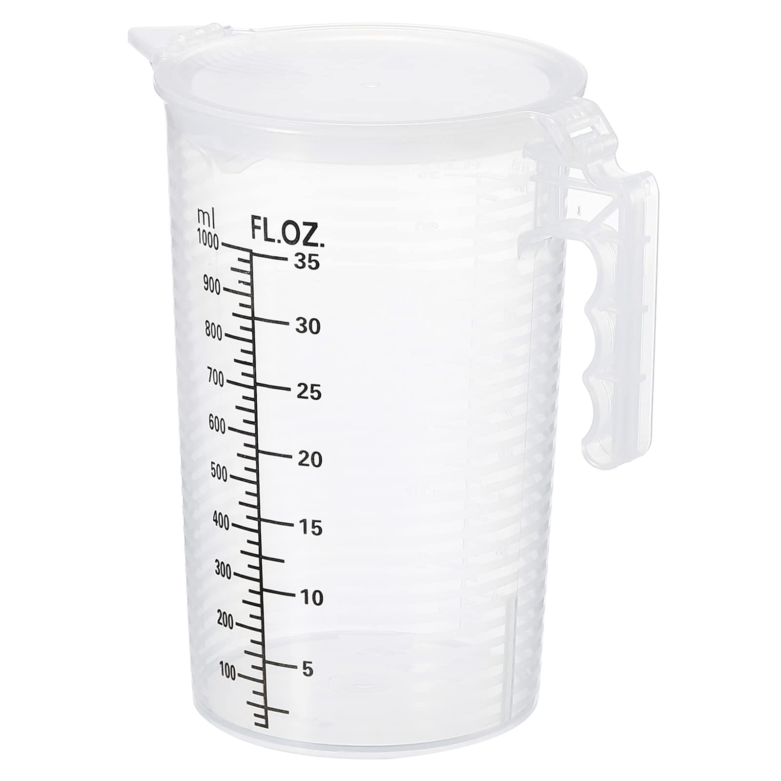 PATIKIL Graduated Beaker, 1000ml PP Plastic Liquid Measuring Cup Double Sided Black Graduations with Handle Lid and Spout for Lab Kitchen Home