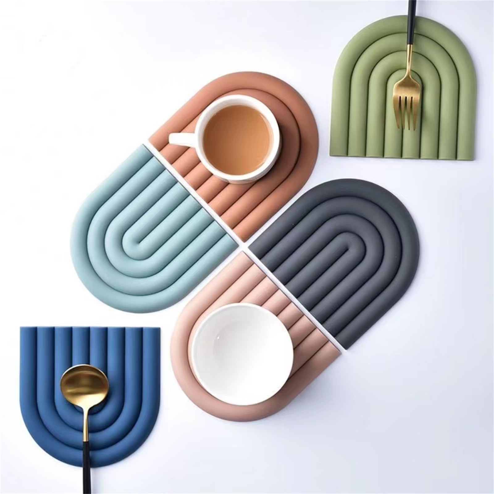 Miscati Colorful Silicone Trivet Mats - 6 Heat Resistant Pot Holders, Food Grade Silicone Heat Insulation Mat, Anti-Scald Placemat, Multipurpose Non-Slip Hot Pads for Hot Pots and Pans, Coasters