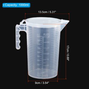 PATIKIL Graduated Beaker, 1000ml PP Plastic Liquid Measuring Cup Double Sided Black Graduations with Handle Lid and Spout for Lab Kitchen Home