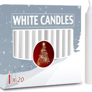 20 pcs Candles for Christmas Tree - Angel Chime Decorations - Christmas Pyramids Carousel - Magic Ritual Spell - 4-inch X 0.5-inch Diameter (20 pcs, White)