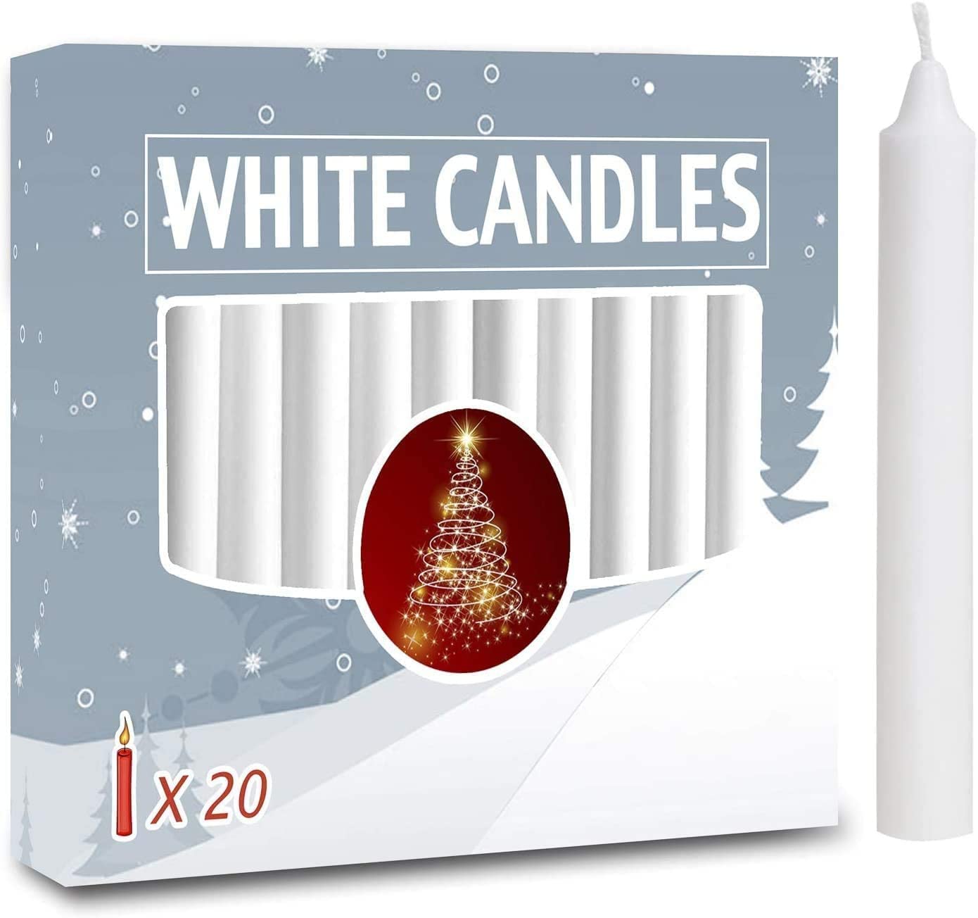 20 pcs Candles for Christmas Tree - Angel Chime Decorations - Christmas Pyramids Carousel - Magic Ritual Spell - 4-inch X 0.5-inch Diameter (20 pcs, White)