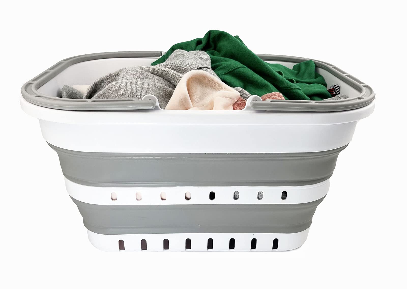 SAMMART Collpasible Shopping Basket 19L - Laundry Basket - Portable Outdoor Picnic Basket - Foldable Basket for Camping (White/Grey)