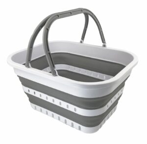 sammart collpasible shopping basket 19l - laundry basket - portable outdoor picnic basket - foldable basket for camping (white/grey)