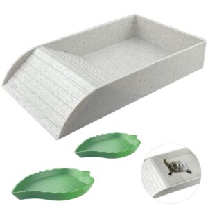 3 pcs tortoise food dish with ramp and tortoise water bowl,gray reptile water bowl,reptile water dish amphibians habitat,reptile water bowl for turtles,horned frogs and lizards