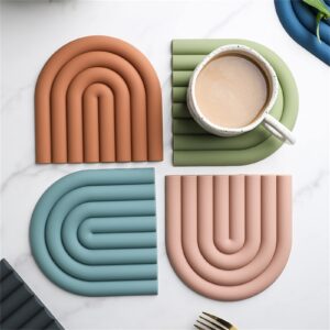 Miscati Colorful Silicone Trivet Mats - 6 Heat Resistant Pot Holders, Food Grade Silicone Heat Insulation Mat, Anti-Scald Placemat, Multipurpose Non-Slip Hot Pads for Hot Pots and Pans, Coasters