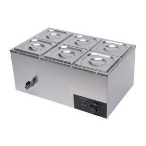 countertop steam table food warmer stainless steel commercial buffet warmer 6-pan 600w portable electric food warmer steam table 19.2qt(18l) for restaurants, catering, buffets