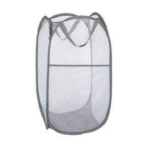 portable mesh popup laundry hamper with durable handles, folding pop-up clothes hampers collapsible for storage, travel cloth basket great for home kids room, college dorm, travel (grey)