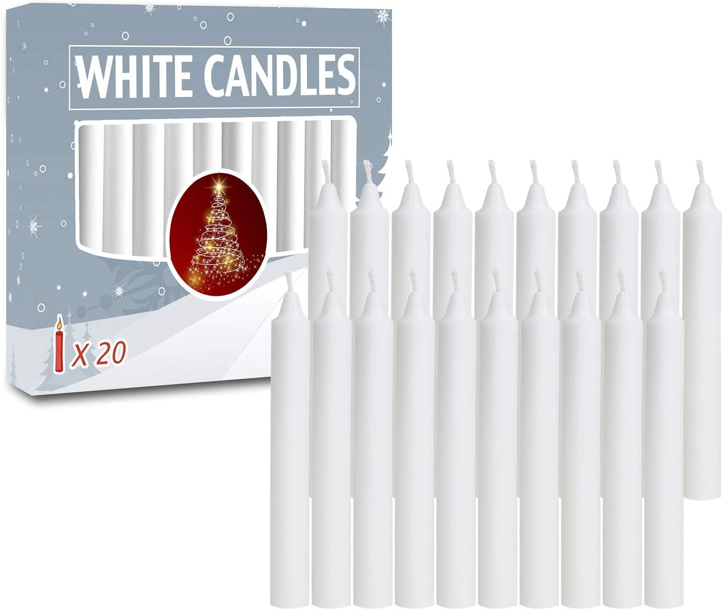 20 pcs Candles for Christmas Tree - Angel Chime Decorations - Christmas Pyramids Carousel - Magic Ritual Spell - 4-inch X 0.5-inch Diameter (20 pcs, White)