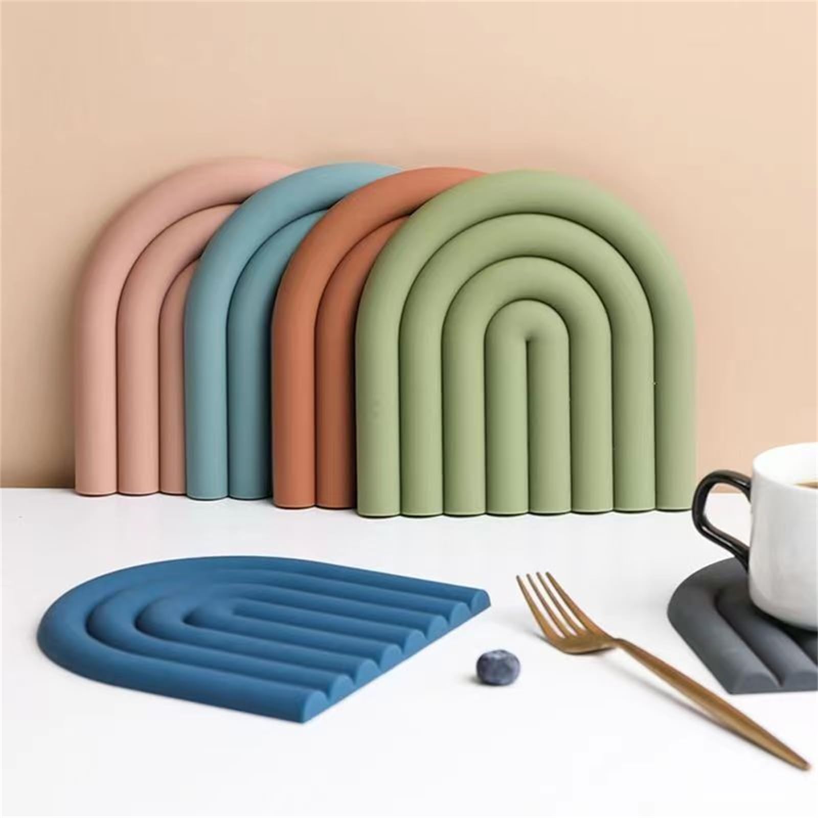 Miscati Colorful Silicone Trivet Mats - 6 Heat Resistant Pot Holders, Food Grade Silicone Heat Insulation Mat, Anti-Scald Placemat, Multipurpose Non-Slip Hot Pads for Hot Pots and Pans, Coasters