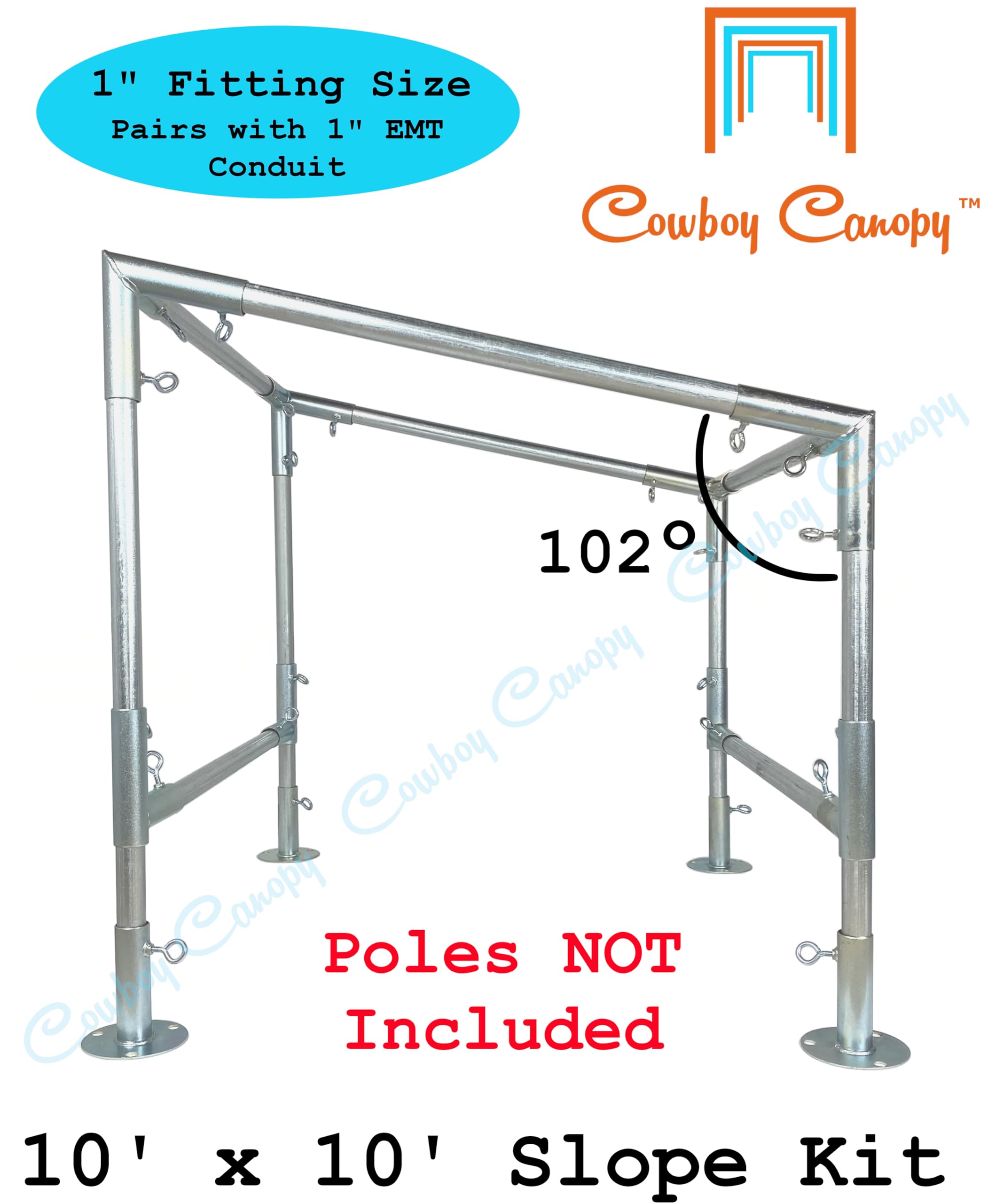 10' x 10' Slope, Lean-to Canopy Fittings Kit, DIY Metal Carport Frame Parts, 1" EMT