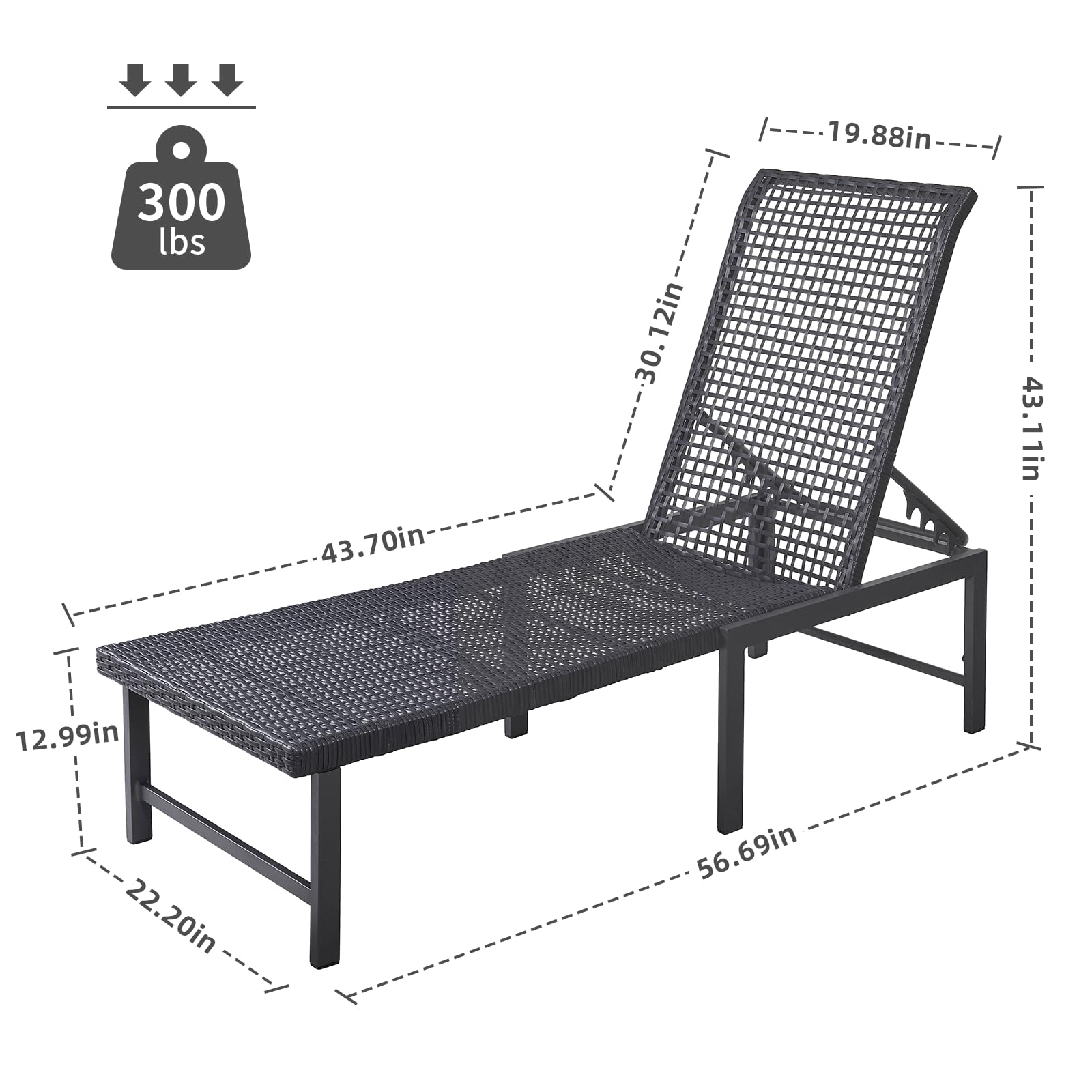 Outdoor Chaise Lounge Chair Set of 2, Rattan Pool Chairs with Adjustable Backrest, Rustproof Aluminum Frame Tanning Chair, for Poolside, Backyard, Lawn, Deck, Dark Grey