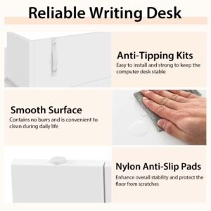 Tangkula 48” White Desk with Storage Bookshelf, Home Office Computer Desk with Dual 3 Tier Bookshelf & Monitor Shelf, Study Writing Desk with Anti-Tipping Kit, Executive Desk for Study & Bedroom