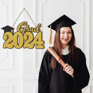 Gold Graduation Party Decorations for Class of 2024 - Grad 2024 Wood Sign Photo Prop for College High School Graduation Party Supplies