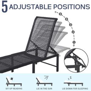 Outdoor Chaise Lounge Chair Set of 2, Rattan Pool Chairs with Adjustable Backrest, Rustproof Aluminum Frame Tanning Chair, for Poolside, Backyard, Lawn, Deck, Dark Grey