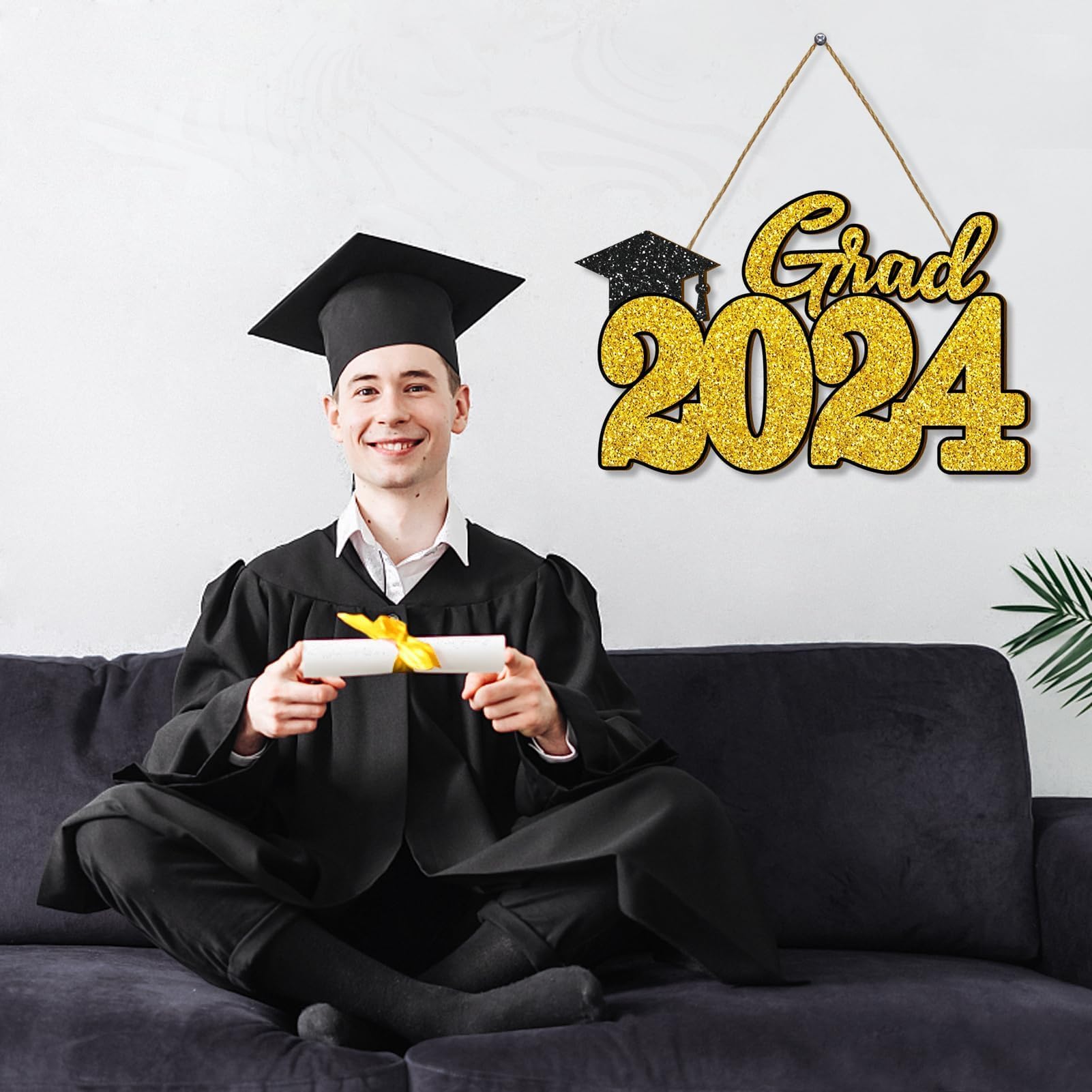 Gold Graduation Party Decorations for Class of 2024 - Grad 2024 Wood Sign Photo Prop for College High School Graduation Party Supplies