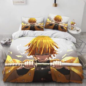 nichiyobi devil slayer anime zenitsu flash breathe duvet cover set 3d bedding comforter cover 3 pcs (1 duvet cover+2 pillowcases) bedding set (08,queen-90x90in+20x30in*2)