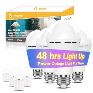 neporal lite emergency rechargeable light bulbs a19, light up to 48 hrs, battery operated light bulb, 5000k e26 led bulb, emergency lights for home power failure