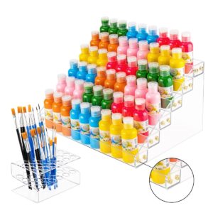 escultora 6layers acrylic paint organizer, craft 24 slot paint brush holder, perfect paint bottles storage rack for storing 2oz paint bottles, oil paint tubes, miniature paints