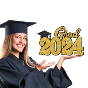 Gold Graduation Party Decorations for Class of 2024 - Grad 2024 Wood Sign Photo Prop for College High School Graduation Party Supplies