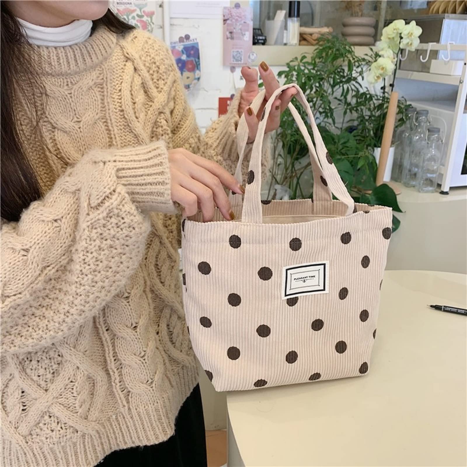 Kovewon 2 Pcs Corduroy Small Tote Bag for Women Cute Mini Tote Bag Preppy Aesthetic Reusable Bags for Grocery, Essentials, Water Bottle, Keys, Book, Bible