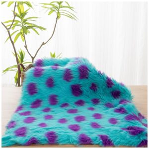 blue and purple monsters print fabric with wave soft low pile faux fur 63" width - sold by the yard for diy halloween winter costume gnome beard miniature dolls costume rugs mat