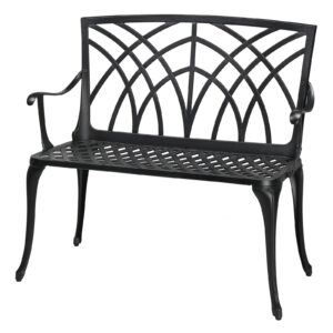 outvita outdoor cast aluminium bench, 38" garden bench anti-rust weather resistant patio bench orchid pattern bench for front porch, backyard, lawn