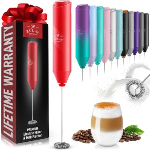 zulay frothmate powerful milk frother for coffee - portable & compact handheld foam maker for lattes, cappuccinos, matcha, hot chocolate - milk foamer frother - no stand electric whisk (cherry red)