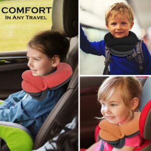 BUYUE Kids Travel Pillows for Airplane, 360° Head Support Sleeping Essentials for Boys Long Flight, Skin-Friendly Soft Neck Pillow for Traveling in Car Seat, (Small, Orange Grey, 40-100 lbs)