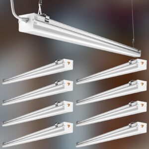 upgrade 4ft 2.5inch 72w linkable led shop light, 10000lm 100-277v garage light with 5ft on/off switch plug, 5000k daylight, hanging flushmount available plug and play-8pack