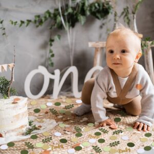 400 Pcs Greenery Baby Shower Confetti Scatter Decorations, Green Brown White Table Confetti Dots with Eucalyptus and Gold Baby Confetti Scatter for Baby Shower Gender Reveal Decor