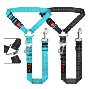 removable dog seat belt harness for car, 3 in 1 pet dog car seatbelt leash, retractable restraint secures to vehicle headrest & adjustable reflective bungee dog seatbelt tether with poop bag