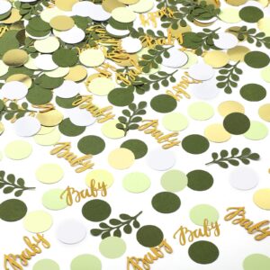 400 pcs greenery baby shower confetti scatter decorations, green brown white table confetti dots with eucalyptus and gold baby confetti scatter for baby shower gender reveal decor