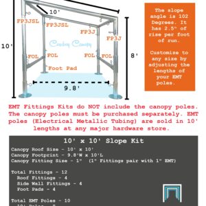 10' x 10' Slope, Lean-to Canopy Fittings Kit, DIY Metal Carport Frame Parts, 1" EMT