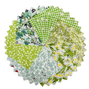 spring precut fabric squares 5x5, green daisy charm packs for quilting 5 inch, 100% cotton fabric squares for patchworks and sewing crafts (42pcs)