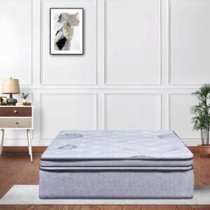 greaton 13" plush foam encased mattress with pillow top, soft and comfortable bed mattresses for complete body support and maintain correct posture, fully assembled bedding, grey, full xl