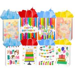 colodeol 16 pcs birthday gift bags with handle and tissues, gift bags assorted sizes, medium, small size gift bag for kids, boys, girls, women and men’ birthdays party